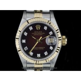 Rolex Steel & Gold O/P Maroon Diamond Dial Datejust Ladies 69173 ...